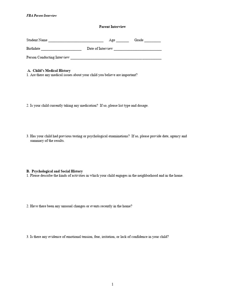 Parent Interview-FBA | PDF | Human Development | Social Psychology
