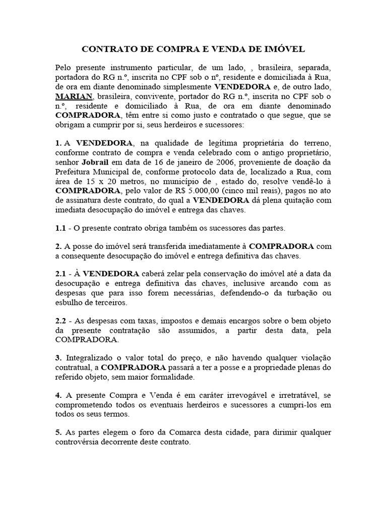 Modelo Contrato Compra e Venda Imovel | PDF | Direito Privado | Economias