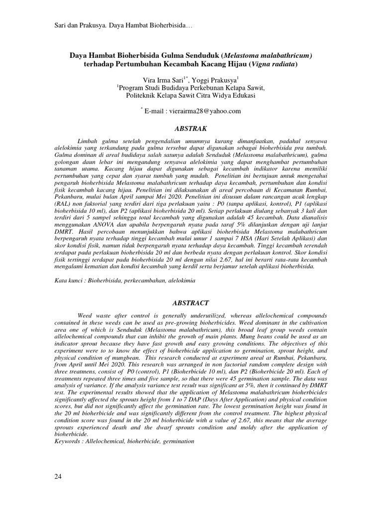 Daya Hambat Bioherbisida Gulma Senduduk | PDF
