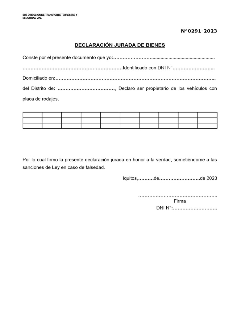 Declaración Jurada de Bienes | PDF