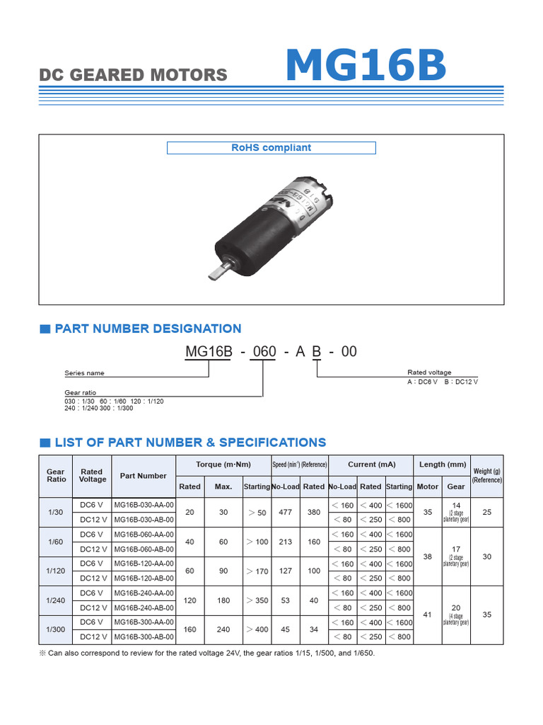DC Geared Motors: MG16B - 060 - A B - 00 | PDF | Gear | Torque