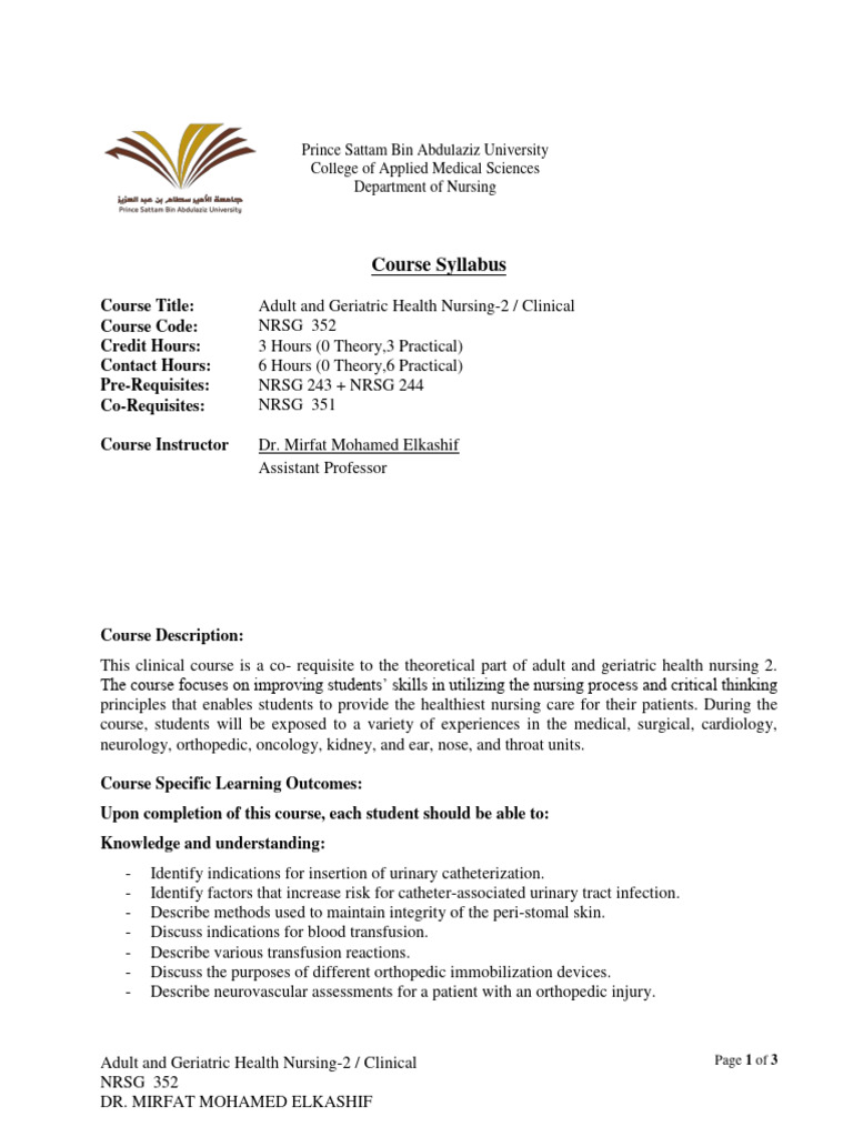 NRSG 352 Course Syllabus | PDF | Intensive Care Unit | Nursing