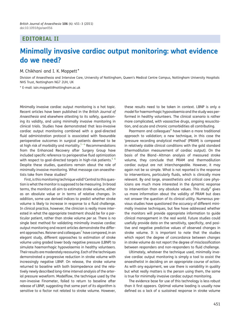 Minimally Invasive Cardiac Output Monitoring What | PDF | Stroke | Clinical Medicine