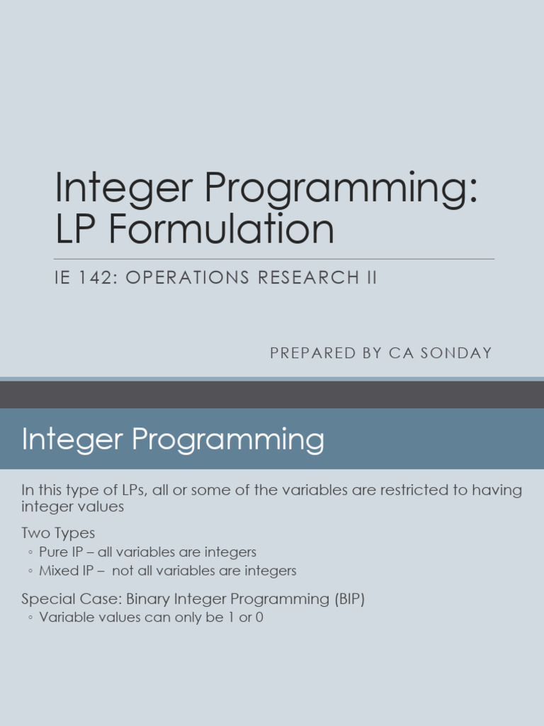 IE 142 Meeting 1 - Integer Programming | PDF | Theoretical Computer Science | Applied Mathematics