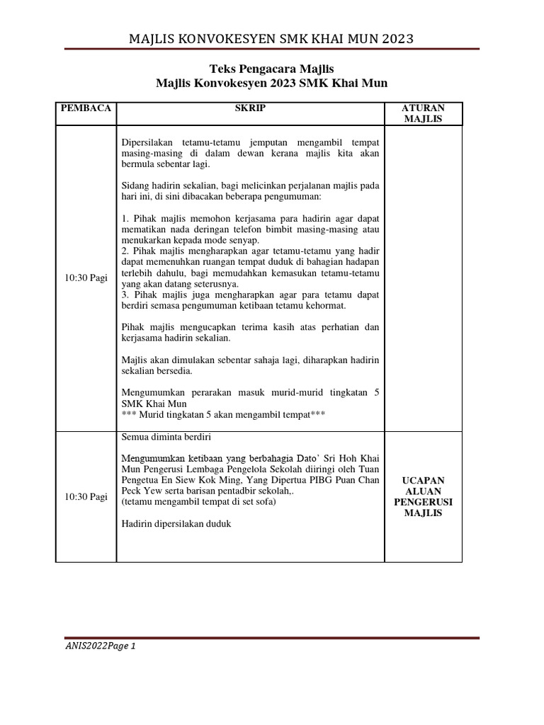 Teks Majlis Konvokesyen SMK Khai Mun | PDF