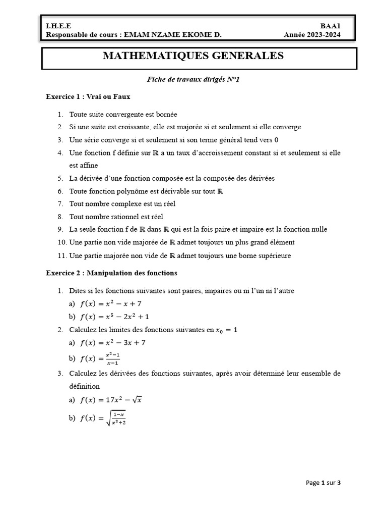TD1 1 | PDF | Séquence | Nombre réel