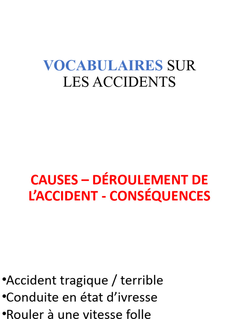 Vocabulaires Sur Les Accidents | PDF