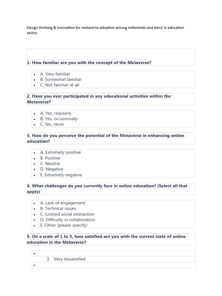Design Thinking Survey Questions | PDF | Educational Technology | Cognitive Science