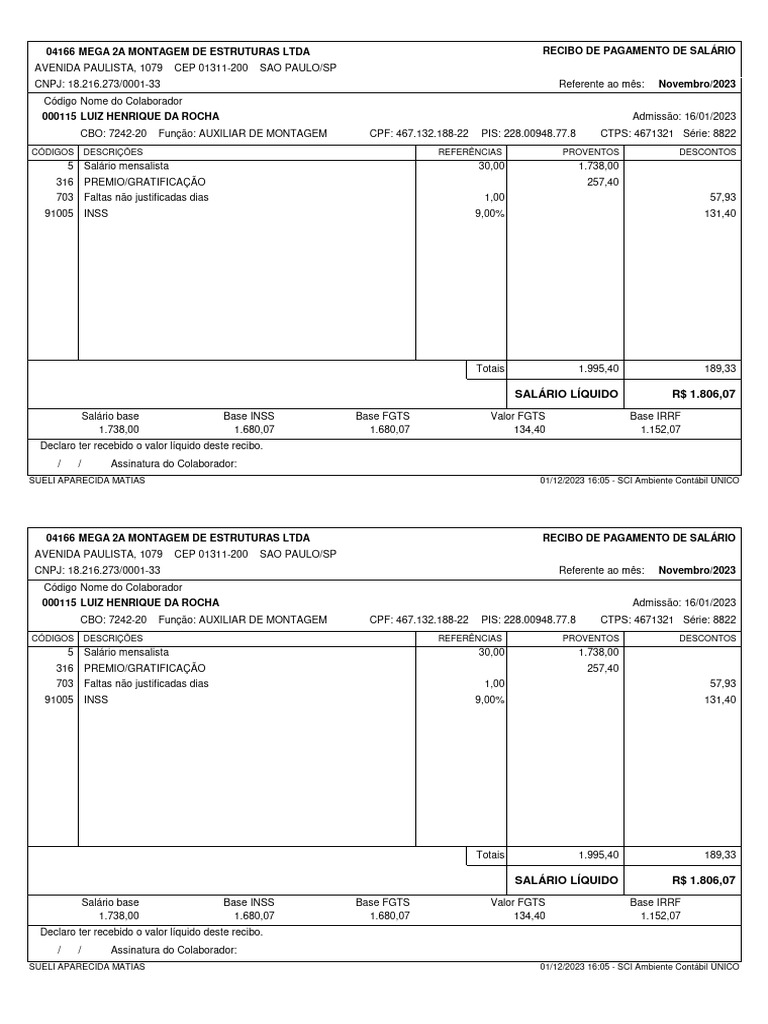 LUIZ - HOLERITE 12.23 | PDF