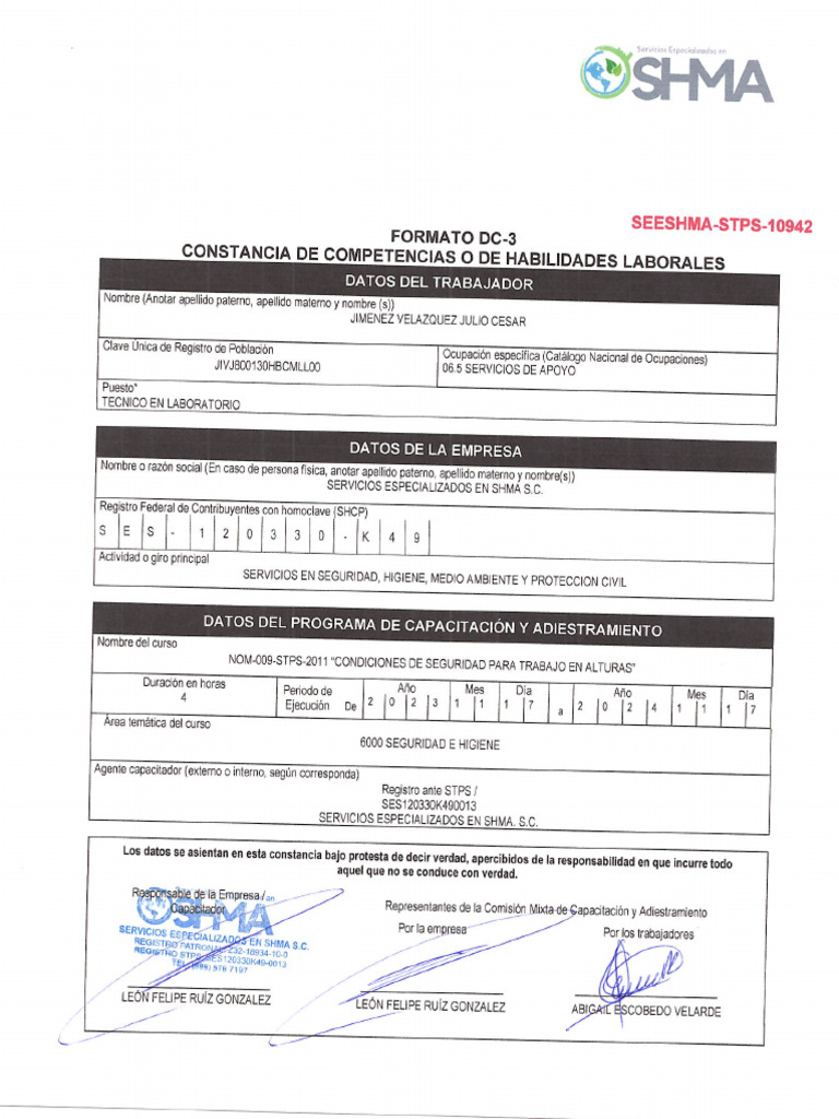 DC3 - Julio Cesar Jimenez Velazquez - Alturas | PDF