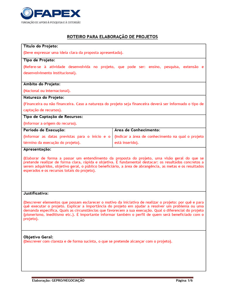 Microsoft Word - ROTEIRO PARA ELABORAÃ Ã O DE PROJETOS - Versã o 05.08. ...