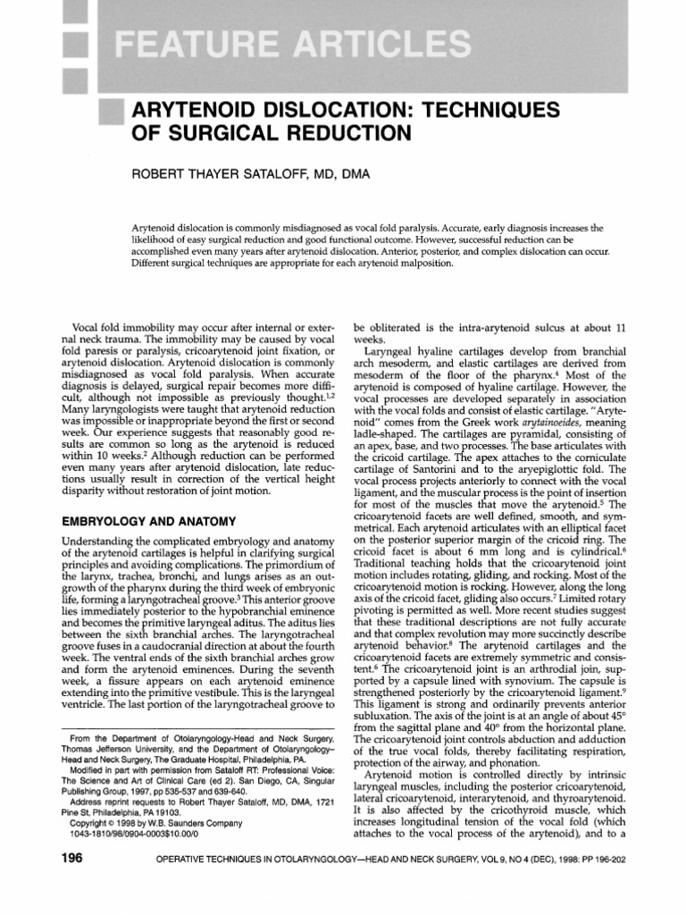 Sataloff 1998 | Download Free PDF | Larynx | Otorhinolaryngology