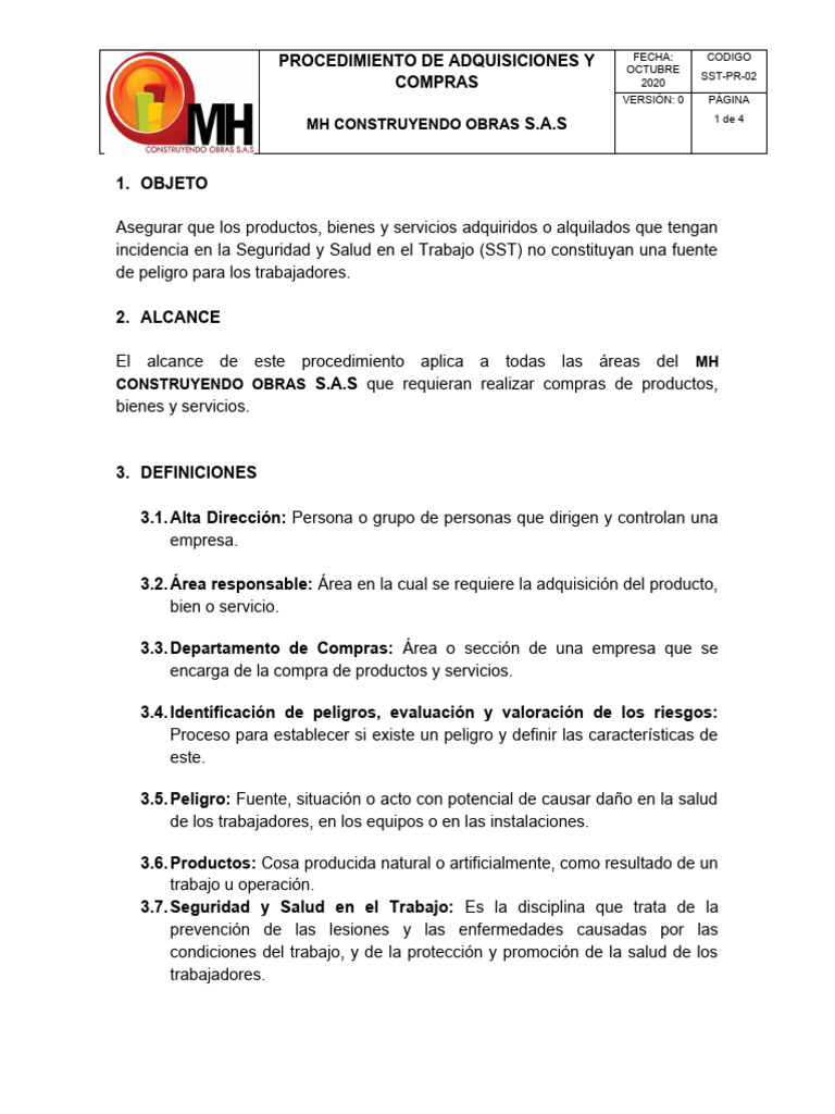 Anexo 140. SST-PR-02. PROCEDIMIENTO DE ADQUISICIONES Y COMPRAS | PDF | Business