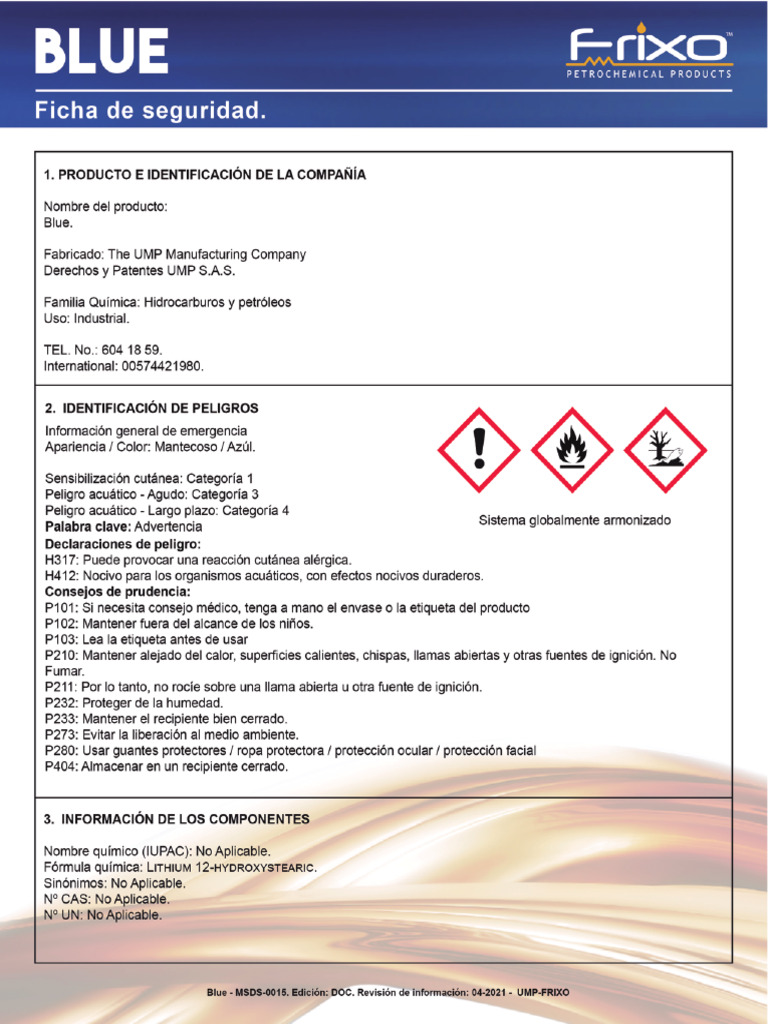 Ficha Seguridad Blue | PDF