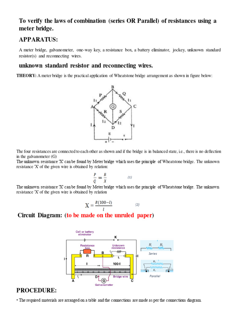 Verify Resistance Combinations Using Meter Bridge | PDF | Electrical ...