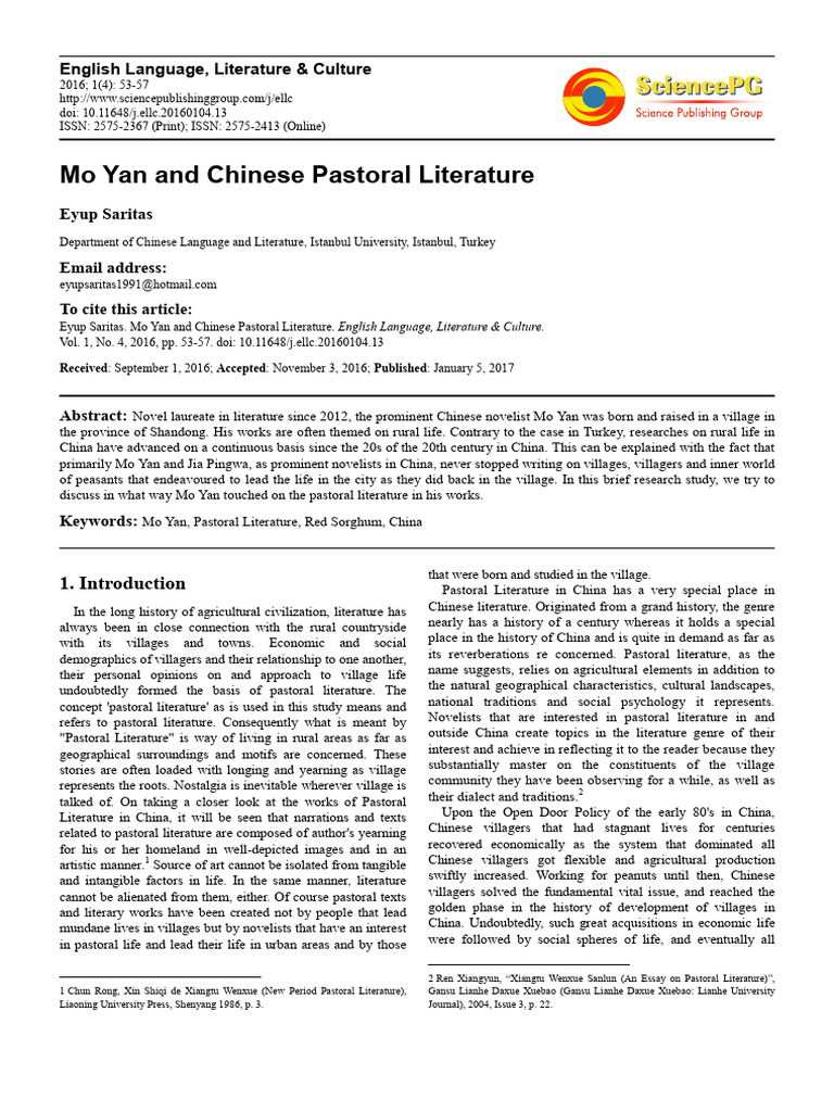 Mo Yan's Pastoral Literature | PDF | Novels | China