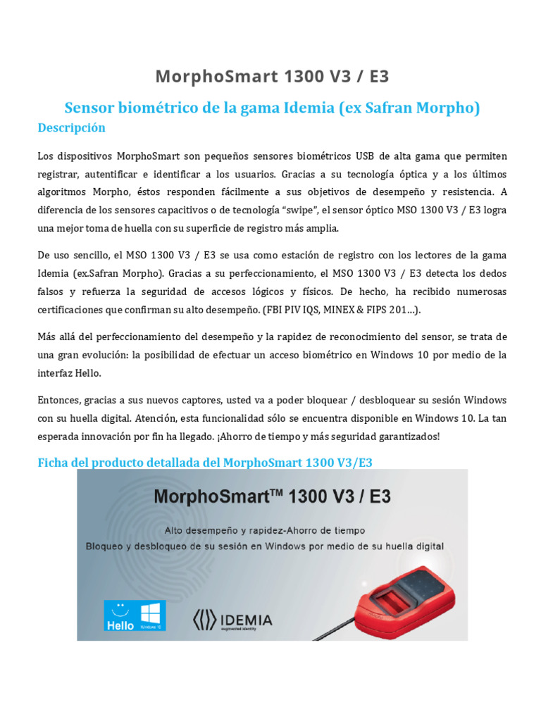 Sensor Biométrico Avanzado MorphoSmart | PDF | Biometría | Informática