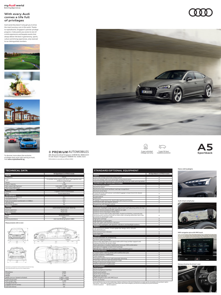 Audi A5 Sportback Spec Sheet Mar 2022 | PDF | Audi | Headlamp