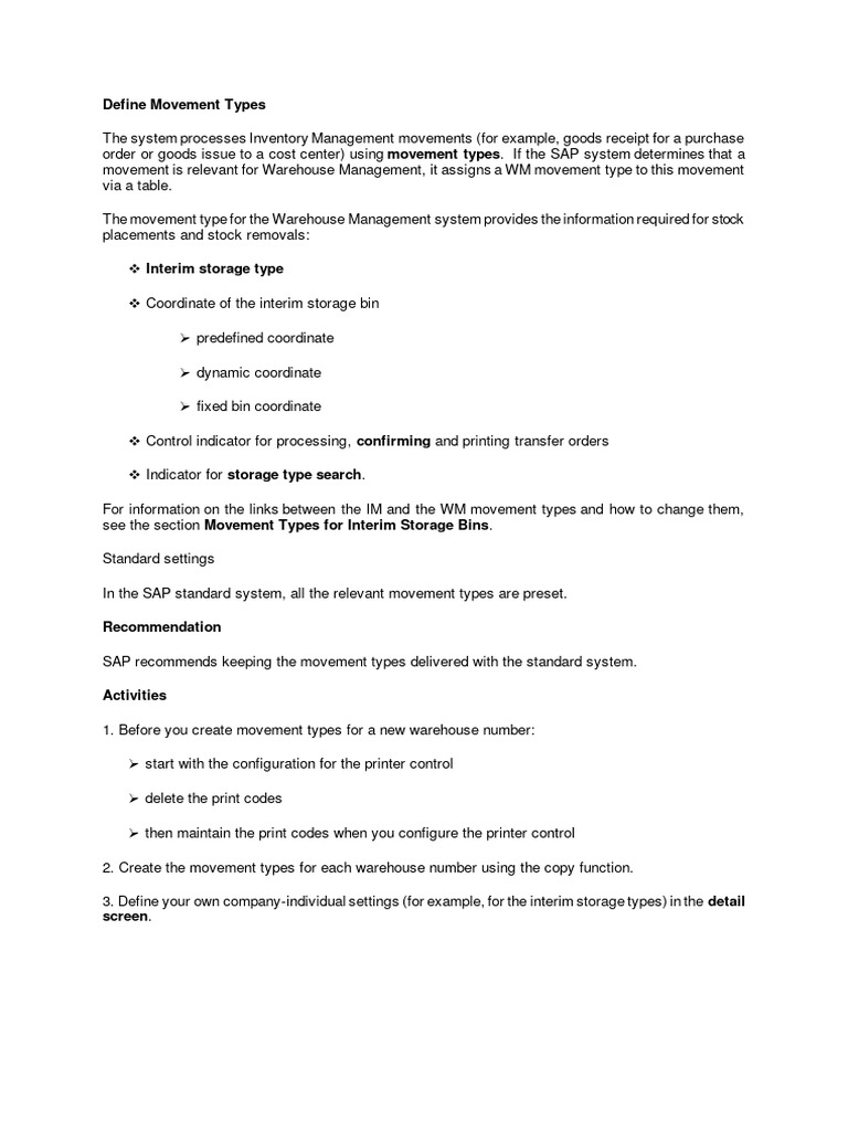 Defining SAP WM Movement Types | PDF | Warehouse | Information
