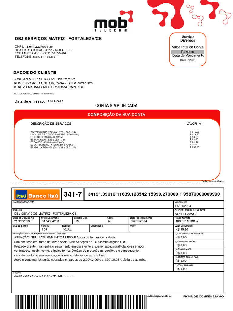 Fatura | PDF | Indústrias de serviços | Serviços financeiros