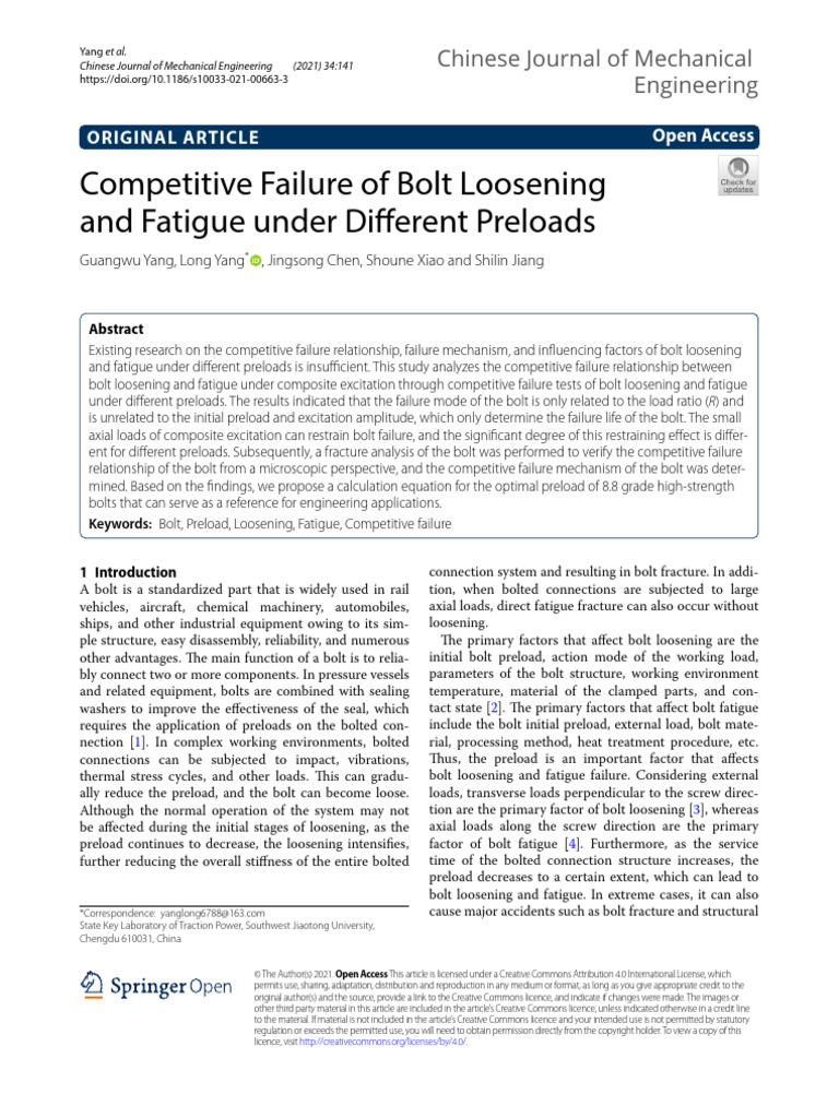 Competitive Failure of Bolt Loosening and Fatigue Under Different ...