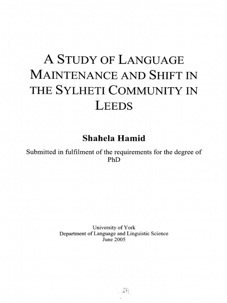 A Study of Language Maintenance and Shift in The Sylheti Community in ...