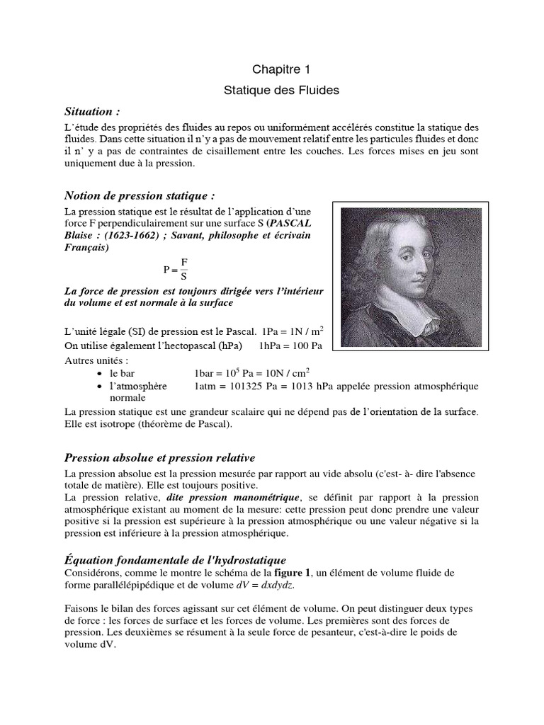 Statique des Fluides et Pression | PDF