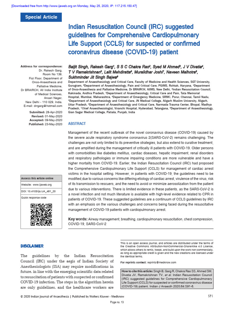 Indianresuscitationcouncil(IRC) | PDF | Cardiopulmonary Resuscitation ...