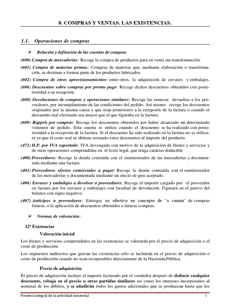 TEO-CONT Tema 8 Compras y Ventas. Existencias | PDF | Factura | Costo