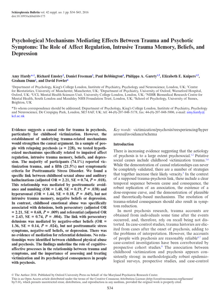 Psychological Mechanisms Mediating Effects Between Trauma and Psychotic | PDF | Psychosis ...