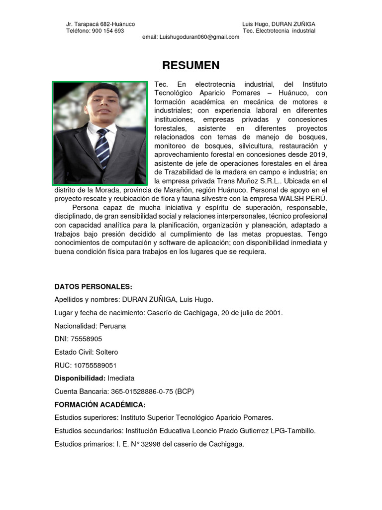 Cv-Luis Hugo Duran | PDF | Los bosques