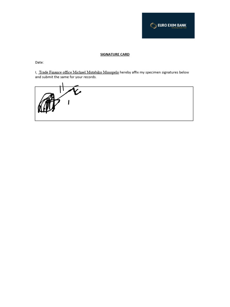 Trade Finance Signature Card Submission | PDF