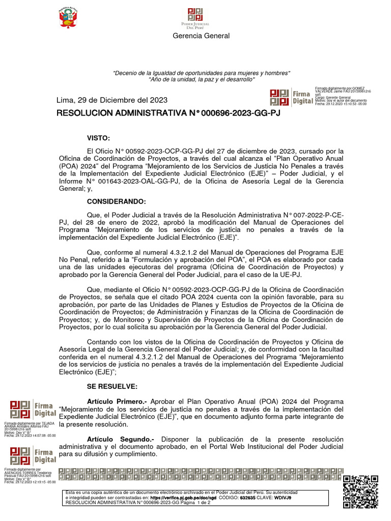 Aprobación POA 2024 Justicia EJE | PDF | Gobierno | Justicia