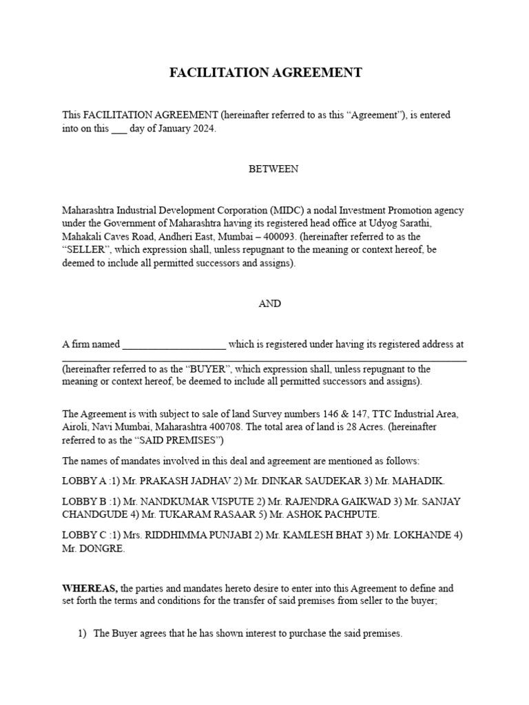 Real Estate Facilitation Agreement | PDF | Sales | Market (Economics)