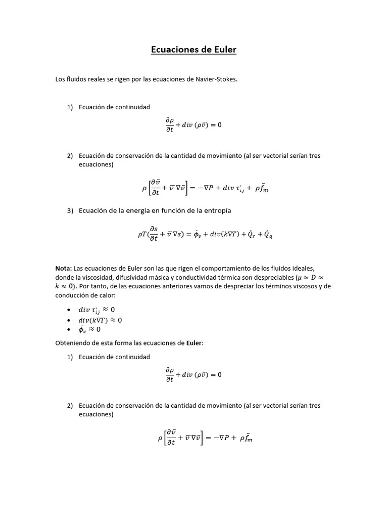 Ecuaciones de Euler | PDF | Ecuaciones | Fluido