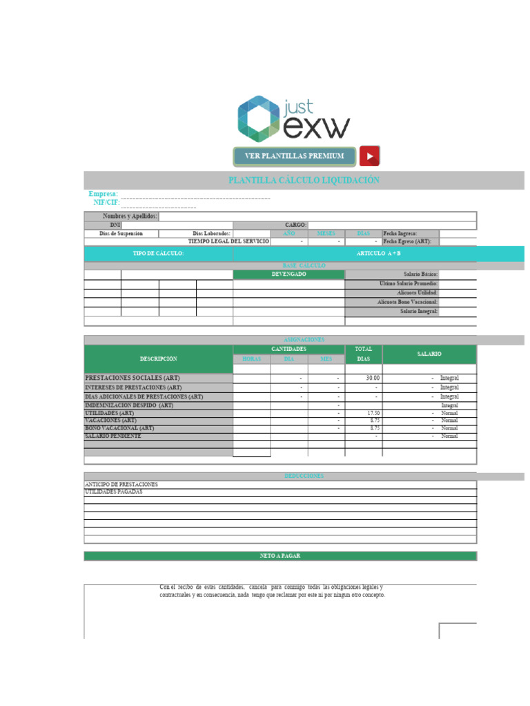 Plantilla Excel Hoja de Liquidacion | PDF | Salario | Relaciones laborales