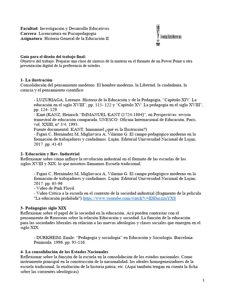 Guía Examen Final Hist. II - 2023 | PDF | Enseñando