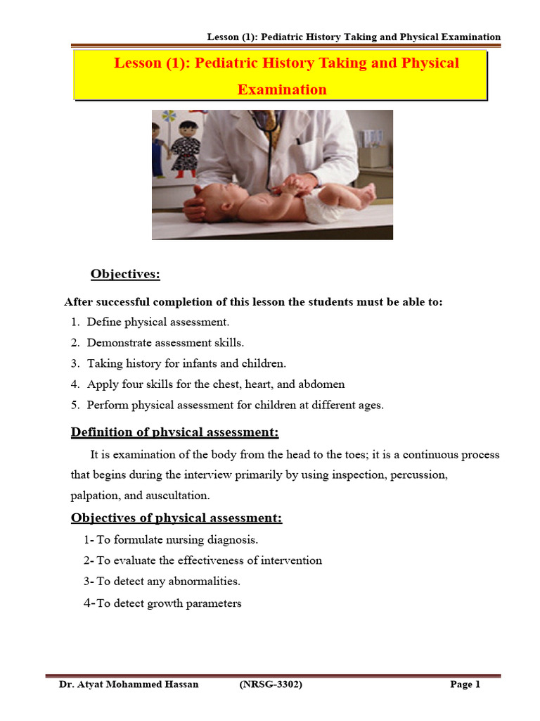 Lesson (1) Pediatric History Taking and Physical Examination | PDF ...