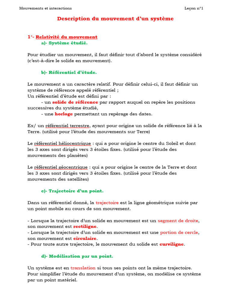 Introduction au mouvement et référentiels | PDF | Physique | Mécanique