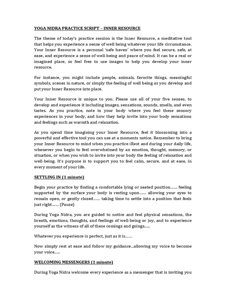 Yoga Nidra Practice Script - Inner Resource | PDF