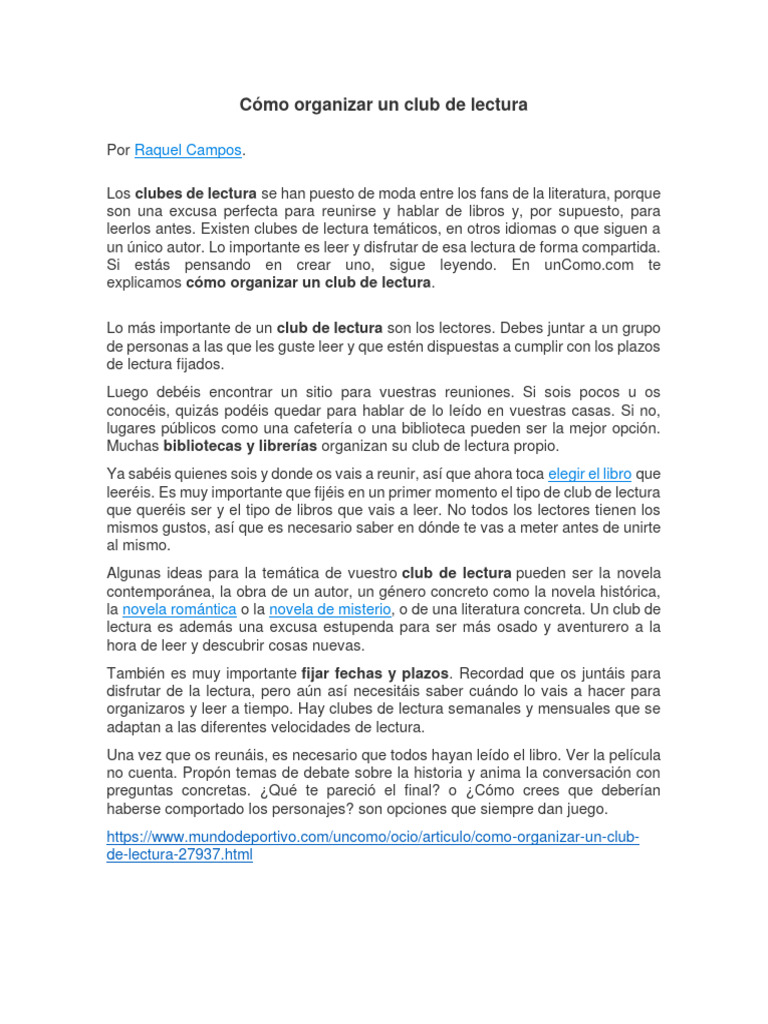 Cómo Organizar Un Club de Lectura | PDF