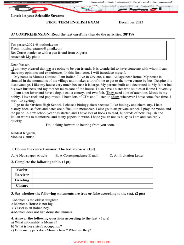 Dzexams 1as Anglais 221611 | PDF | Stress (Linguistics) | Human Communication