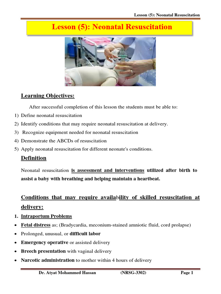 Lesson (5) Neonatal Resuscitation | PDF | Cardiopulmonary Resuscitation ...