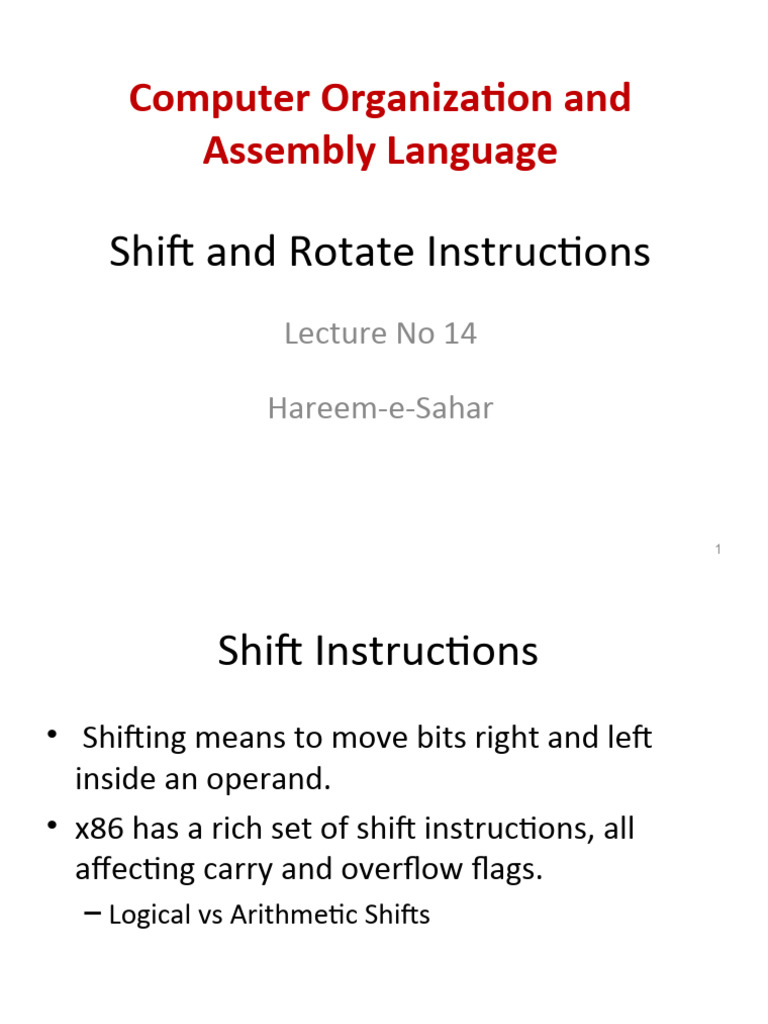 Lec 13 Shift and Rotate | PDF | Multiplication | Assembly Language