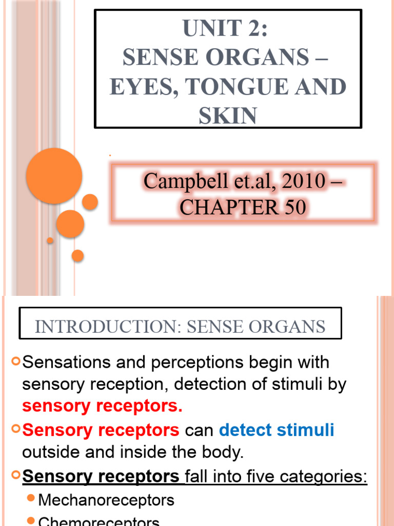 Unit 2 Sense Organs Eyes Skin and Tongue | PDF | Taste | Senses