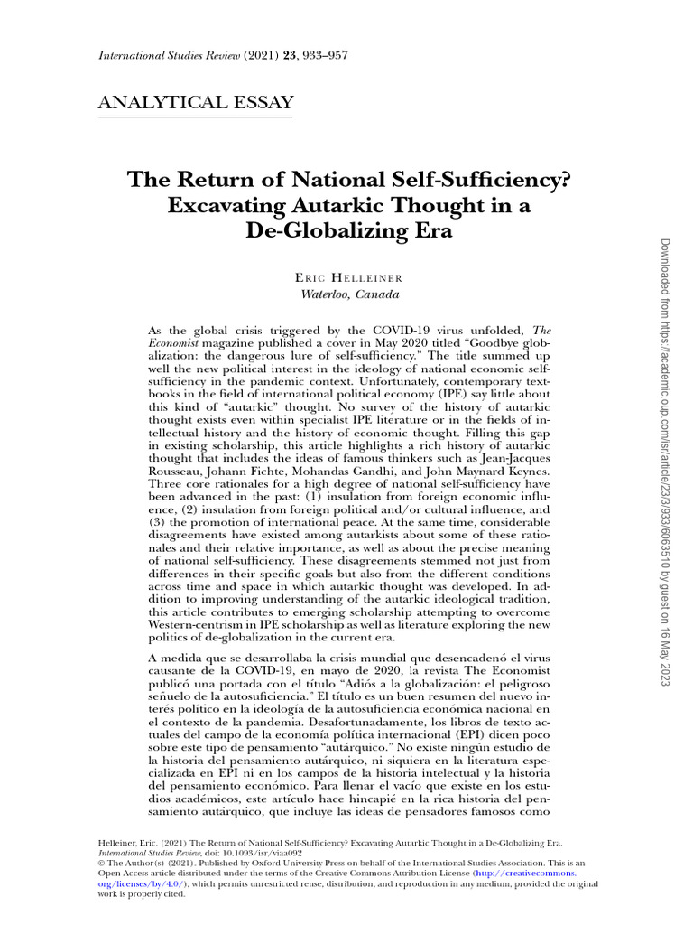 The Return of National Self-Sufficiency - Excavating Autarkic Thought ...