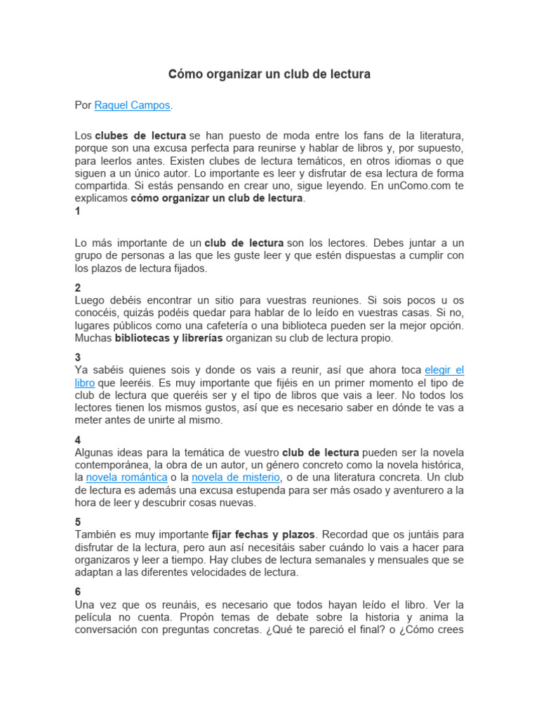 Cómo organizar un club de lectura | PDF | Libros | Novelas