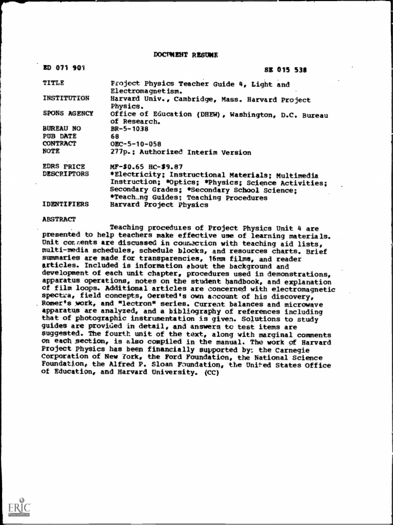 Project Physics - Teachers Guide Vol 4 | PDF | Electromagnetic ...