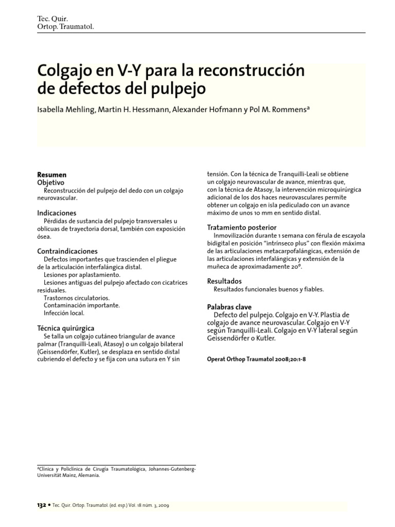 Colgajo en V-Y para pulpejo del dedo | PDF | Medicina CLINICA ...