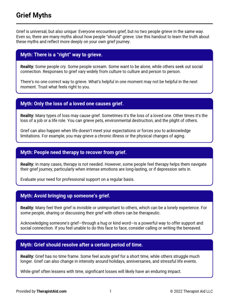 Grief Myths Pdf Grief Emotions